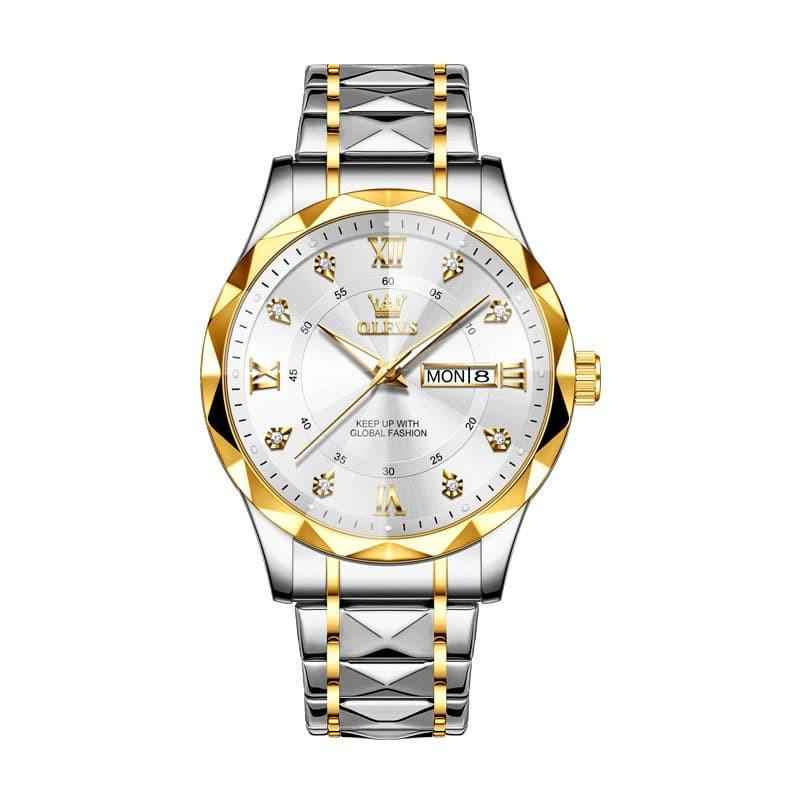 OLEVS Diamond Cut Quartz Watch | Luxury Gold & Silver | Day Date ...